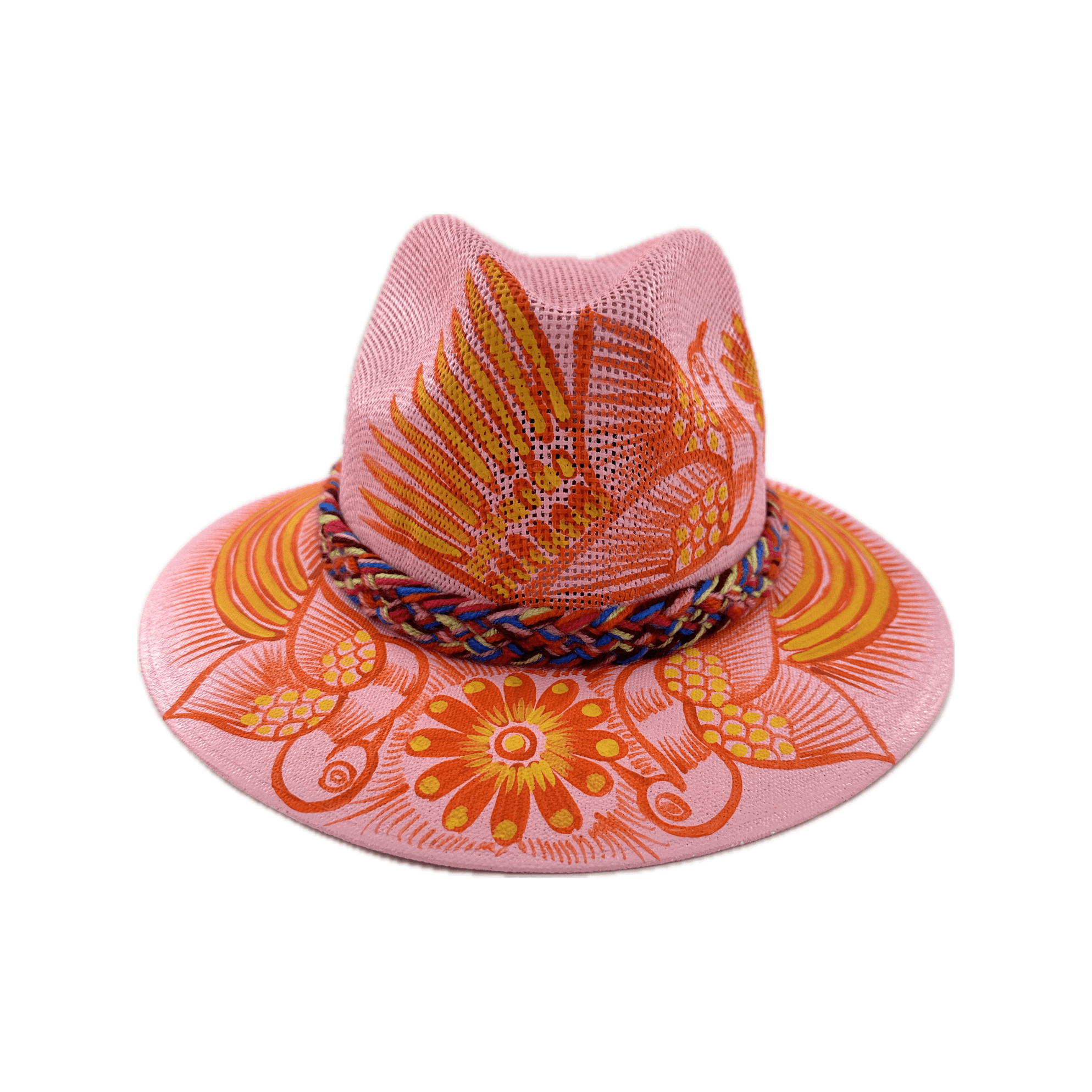 Carmen Hand Painted Hat - Light Pink with Orange Bird #3 – Josephine ...